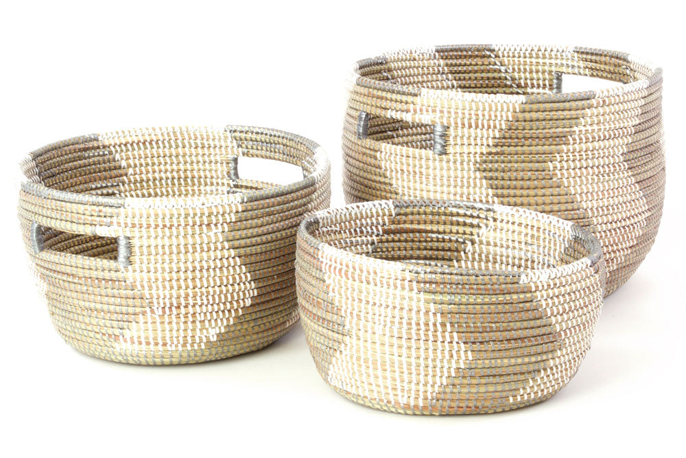 Set Of Three Silver And White Zigzag Nesting Basket – AuthenticAfrican
